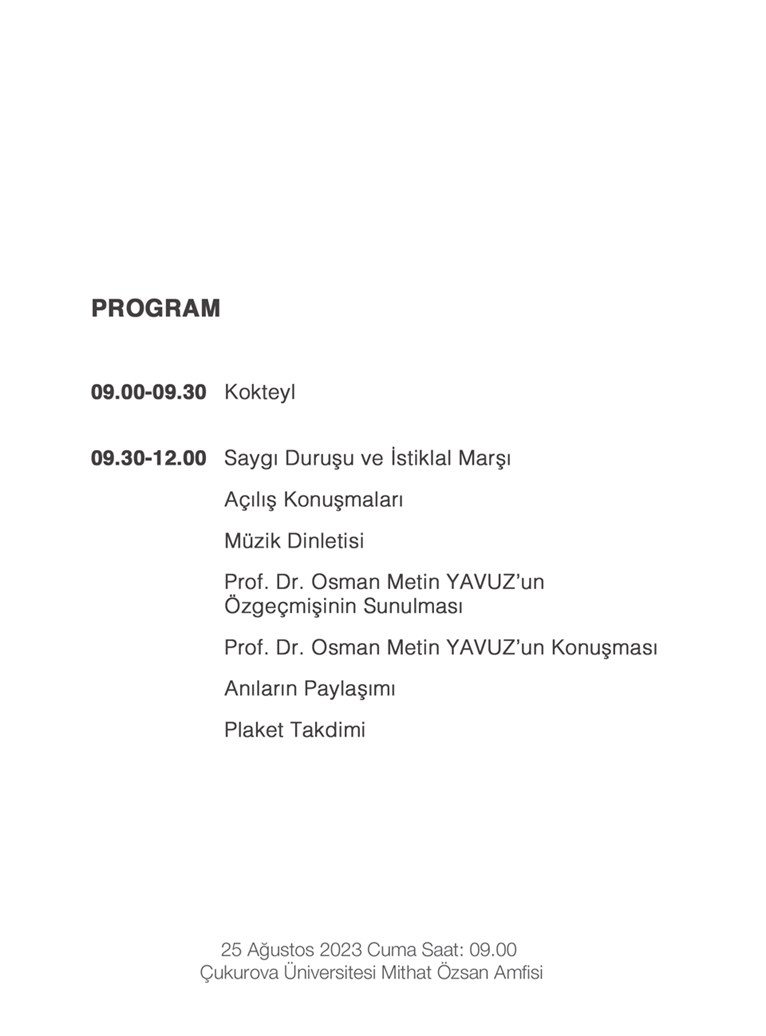 Prof. Dr. Osman Metin Yavuz Emeklilik Töreni - Çukurova Üniversitesi