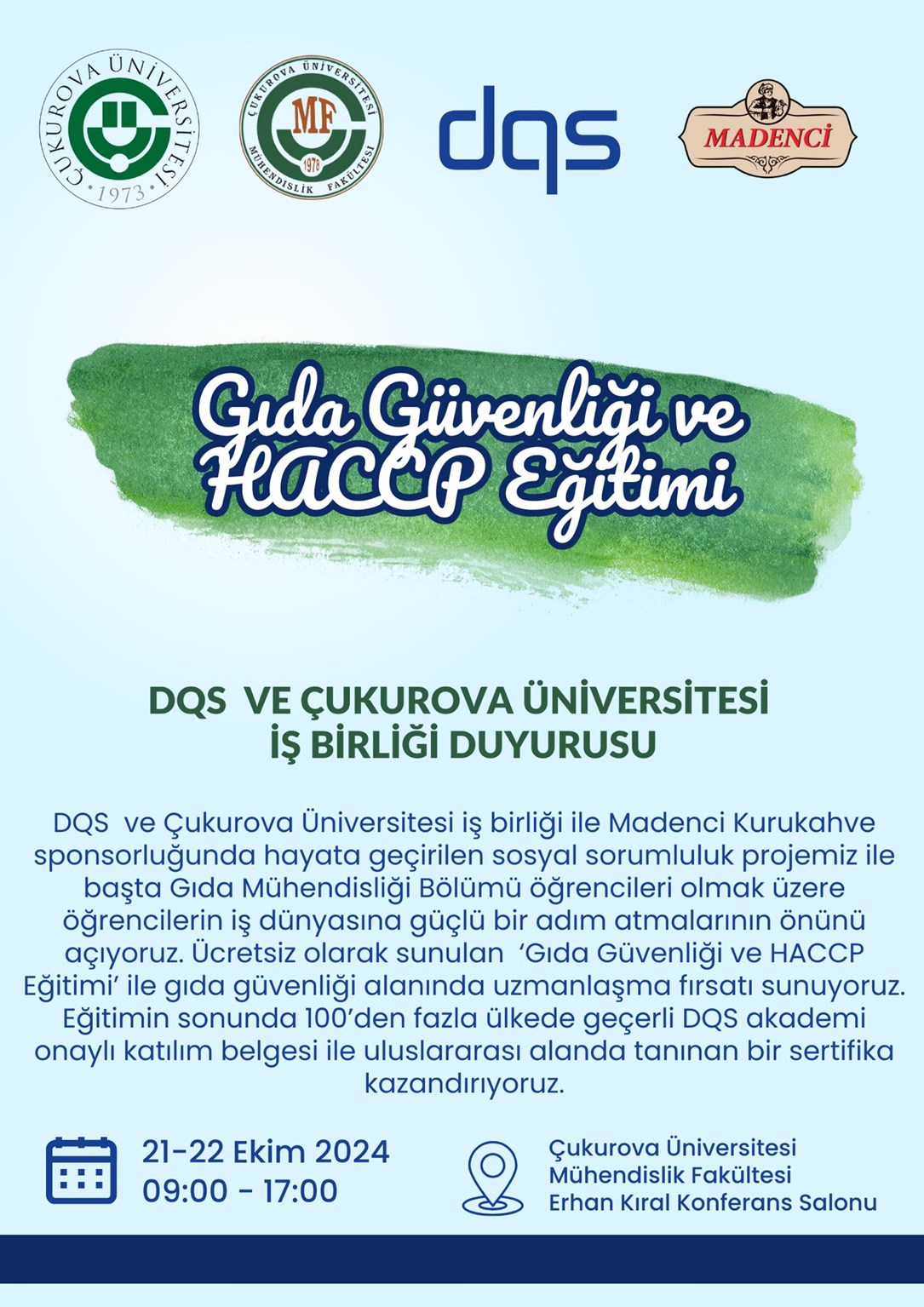 Gıda güvenliği ve HACCP Eğitimi - Çukurova Üniversitesi